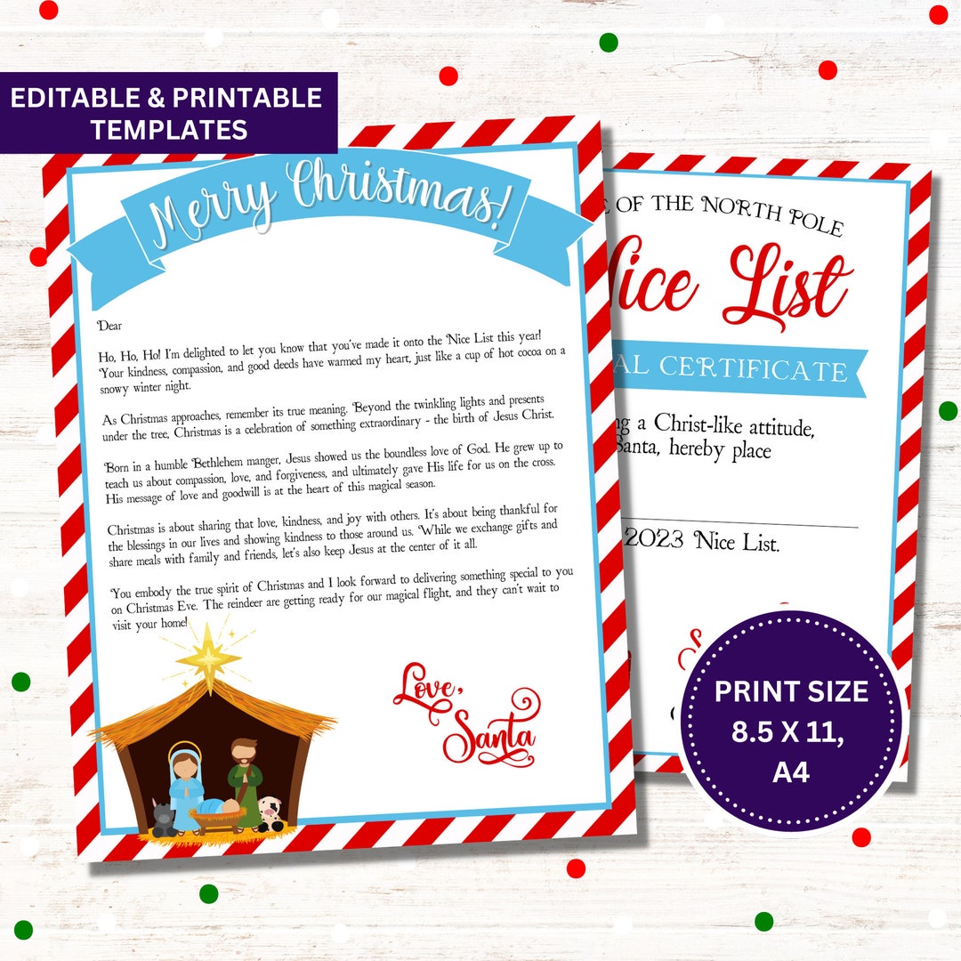 Letter From Santa and Nice List Certificate Editable and Instant ...