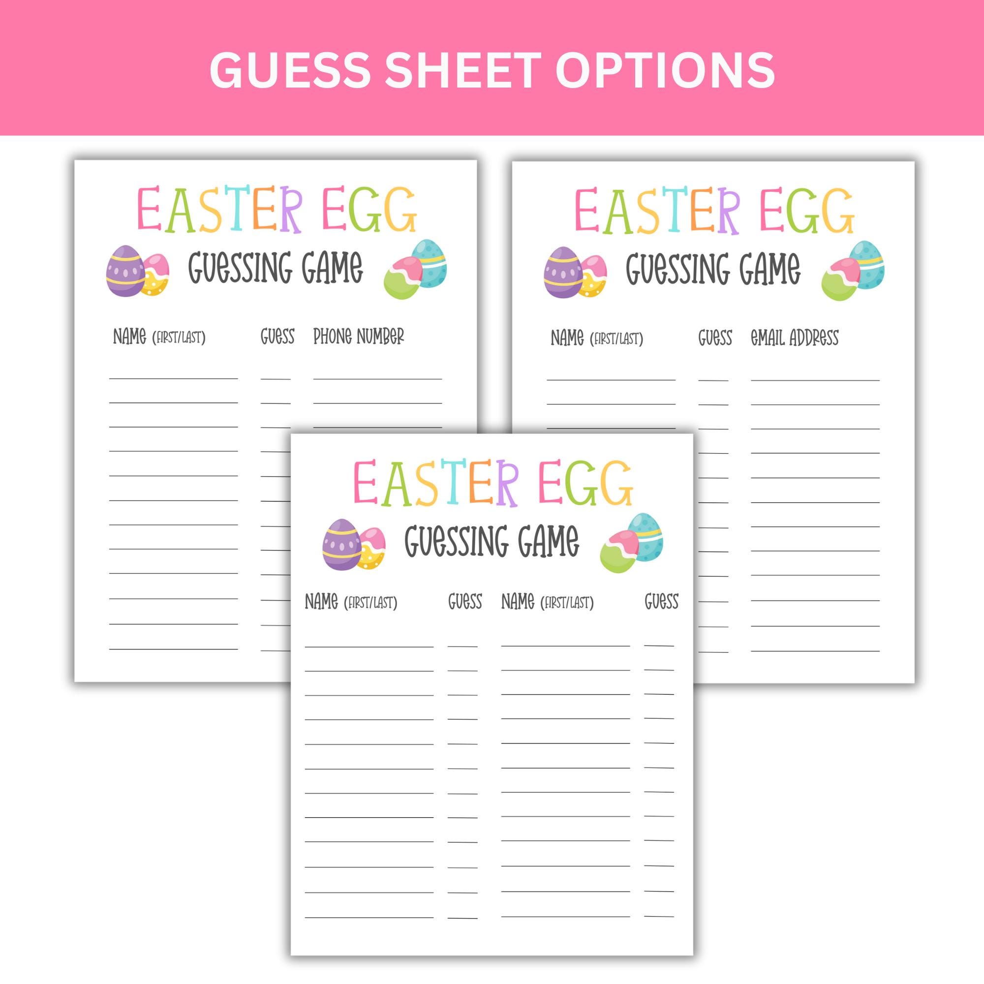 Easter Egg Guessing Game: Printable Party Activity (instant Download ...