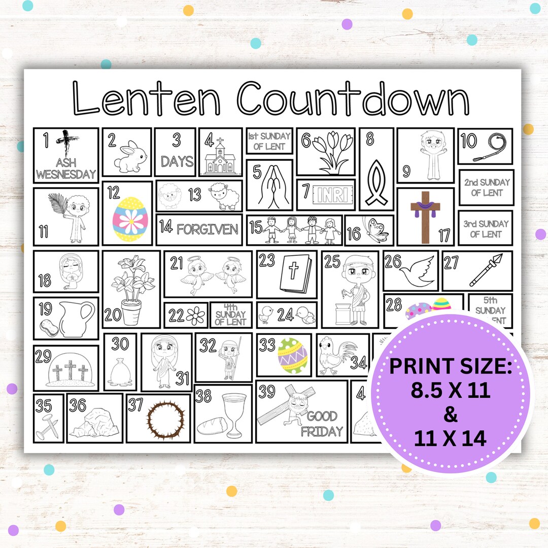 Coloring Lenten Countdown for Kids Printable Easter Activity, Ash ...