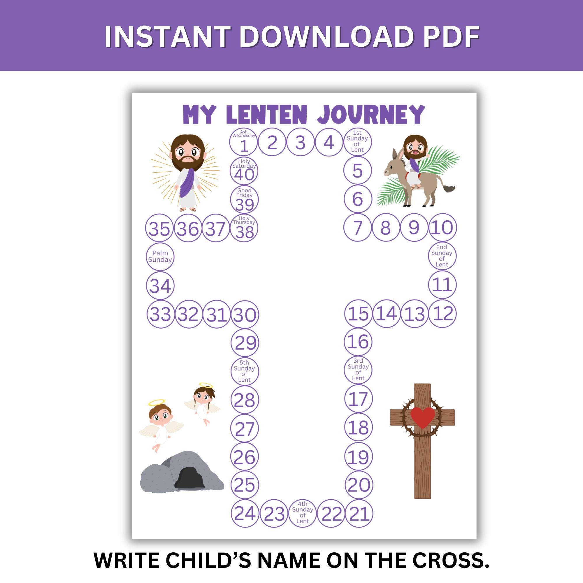 Lenten Countdown for Kids - My Lenten Journey - 40-day Lent Coloring ...