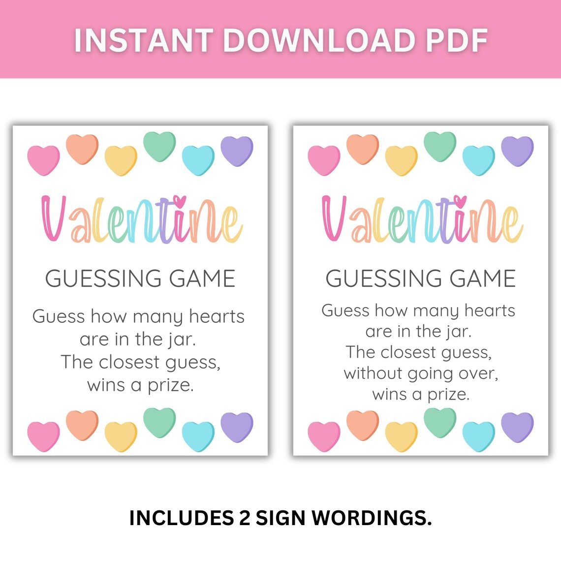 Valentine Guessing Game: Hearts in Jar Party Game (printable PDF) - Etsy