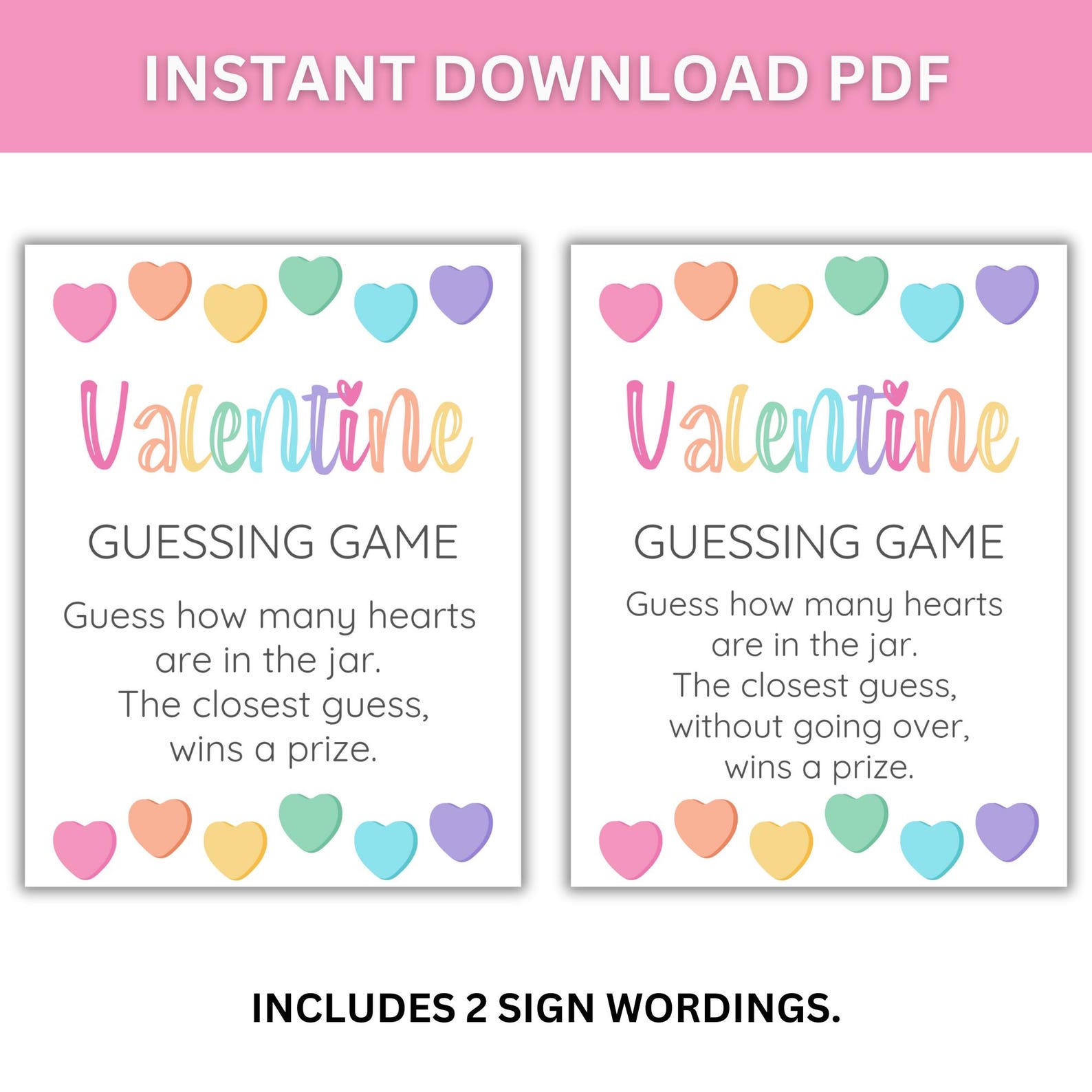 Valentine Guessing Game: Hearts in Jar Party Game (printable PDF) - Etsy