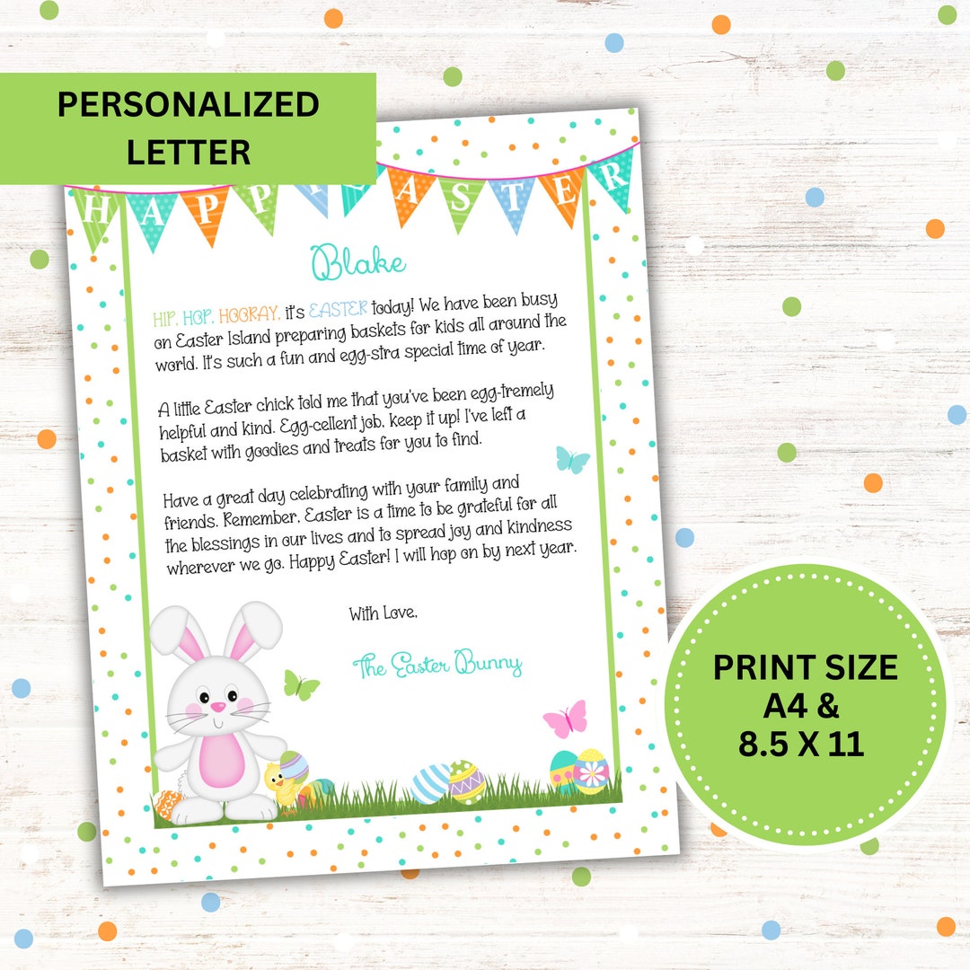 Personalized Easter Bunny Letter Free Customization Instant Download 8 ...