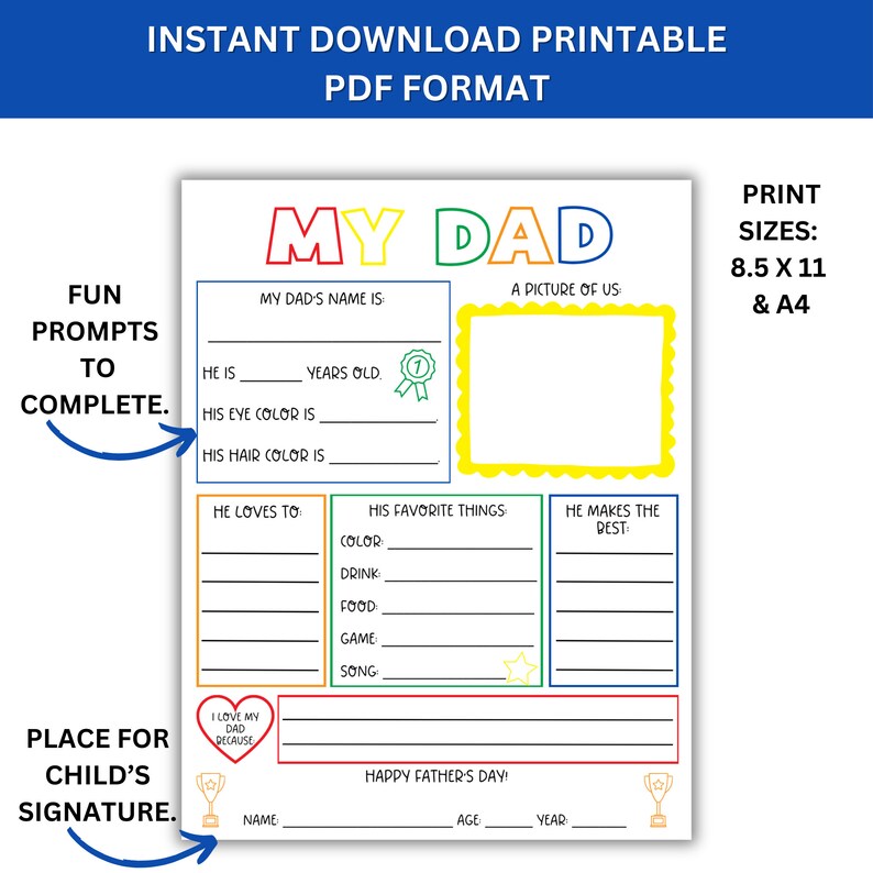 All About My Dad Printable: Father's Day Activity (PDF Download) - Etsy