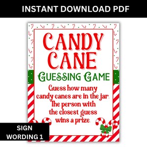 Candy Cane Guessing Game Printable | Christmas Party Game - Etsy