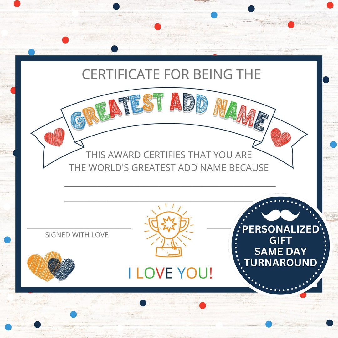 Personalized Father's Day Certificate - Printable PDF - Etsy