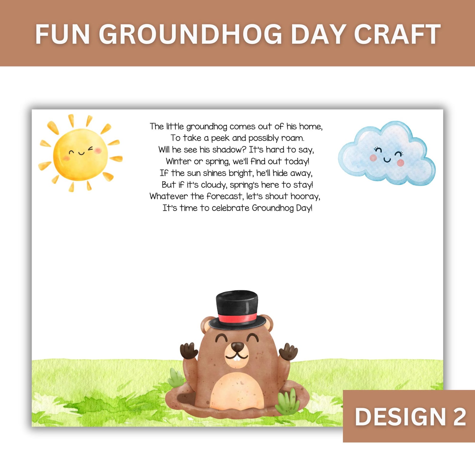 Groundhog Day Handprint Craft Printable | Punxsutawney Phil Activity ...