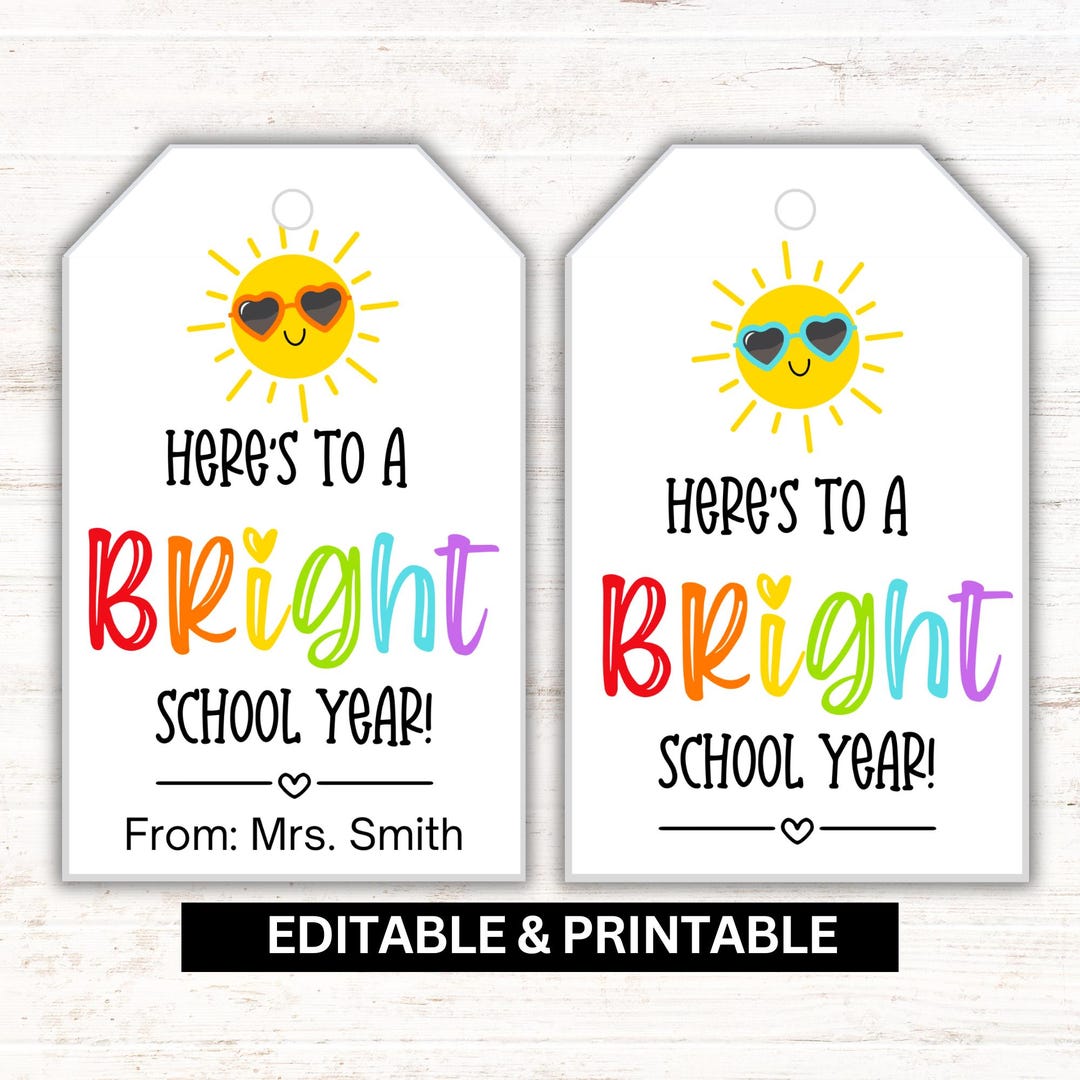 Editable Back to School Gift Tags: Bright School Year, Instant Download ...