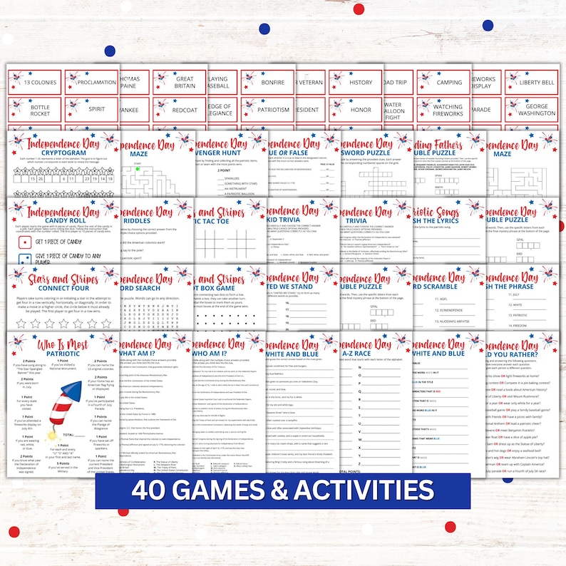 Independence Day Game Bundle: 40 Patriotic Party Activities (PDF) - Etsy