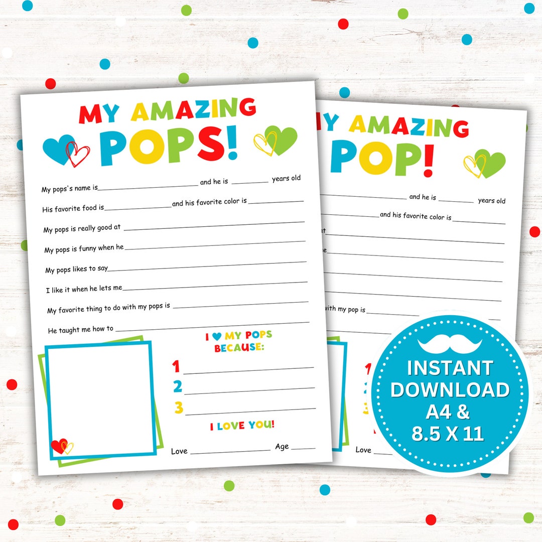 My Pops Printable, Father's Day Fill-in Keepsake (PDF) - Etsy