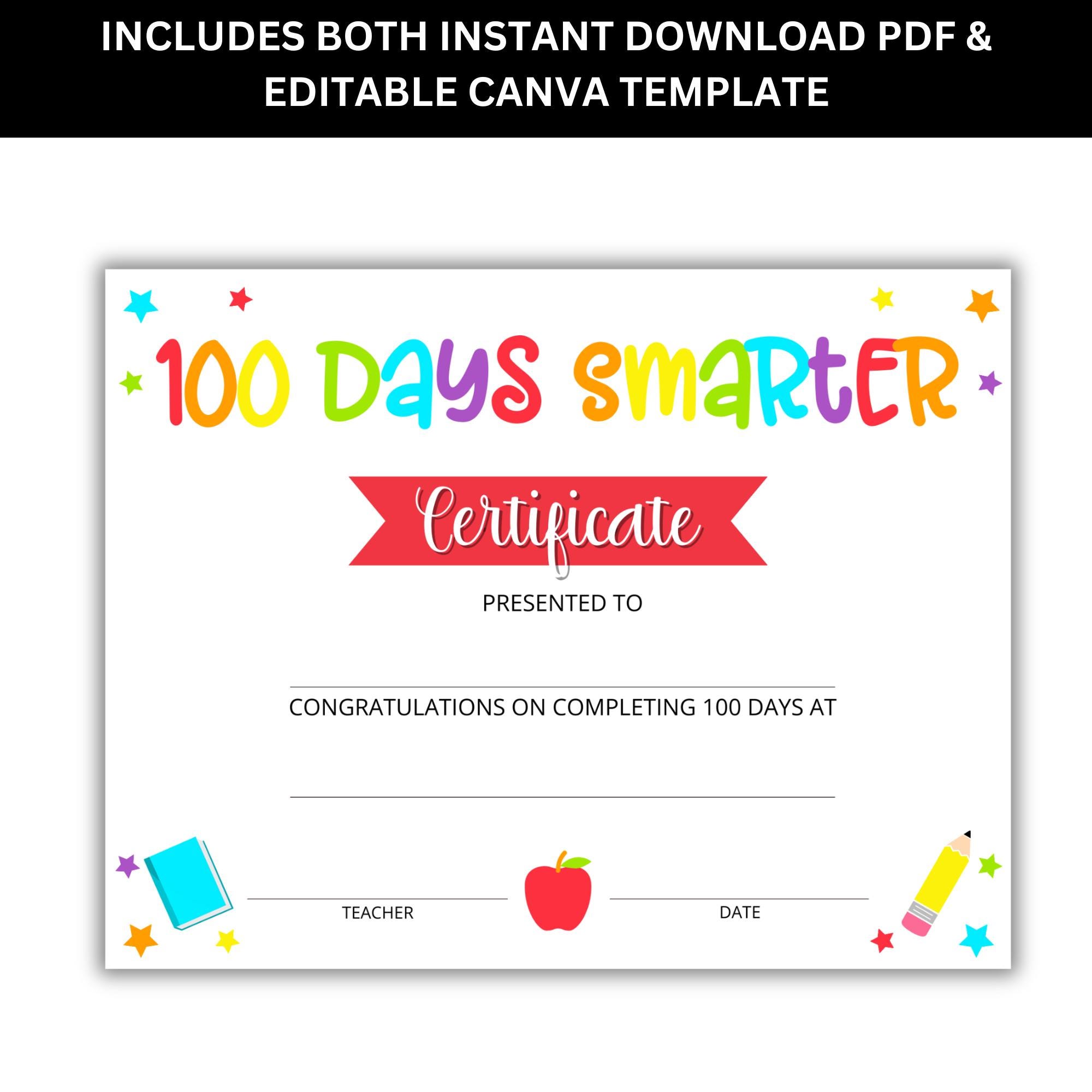 100th Day of School Certificate and Handprint Craft - 100 Days Smarter ...