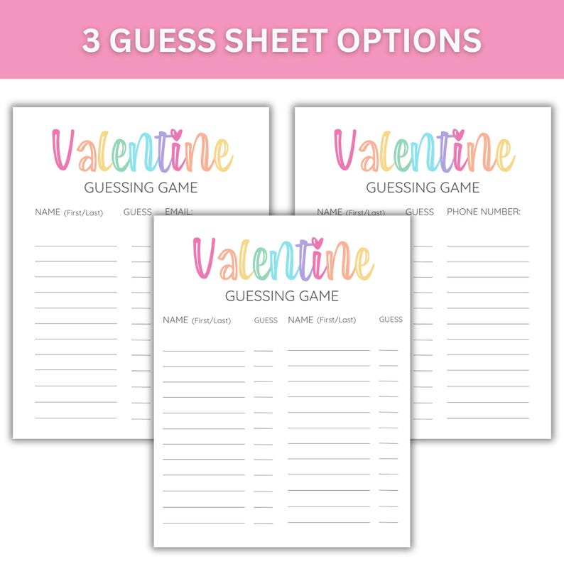 Valentine Guessing Game: Hearts in Jar Party Game (printable PDF) - Etsy