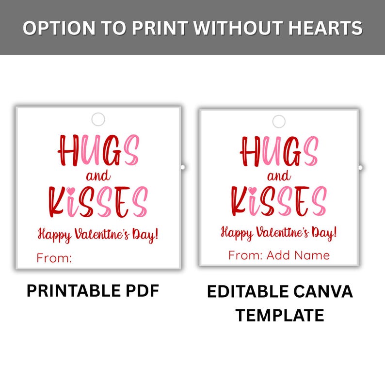 Hugs and Kisses Valentine Tags | Printable Classroom Valentines ...