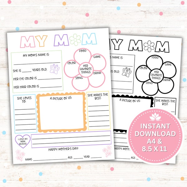 Mothers Day Fillable for Kids - Etsy UK