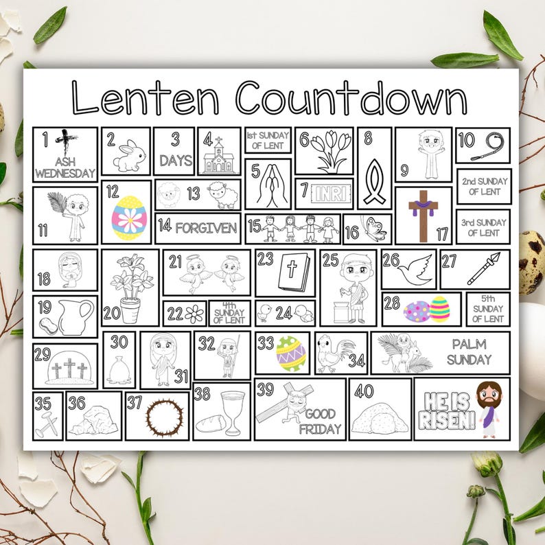 Lenten Coloring Countdown | 40-day Lent Printable | Christian Lent ...