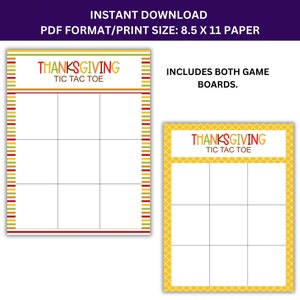 Thanksgiving Tic Tac Toe Printable Game Instant Download PDF 8.5x11 ...