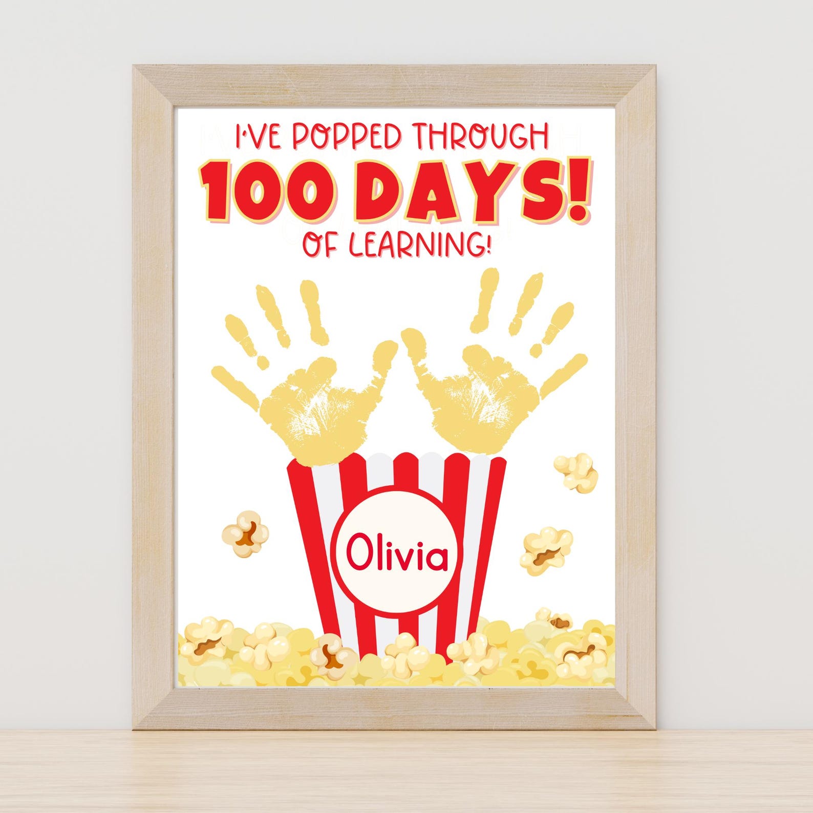 100th Day of School Handprint Craft | Popcorn Handprint Printable ...