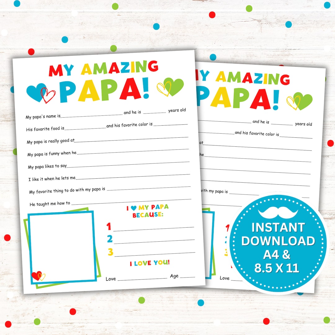 My Papa Printable - Father's Day Fill-in Keepsake (PDF) - Etsy