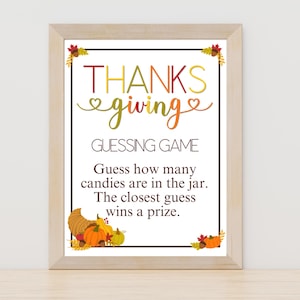 Thanksgiving Guessing Game Printable, Candy Jar Activity, Fall Harvest ...