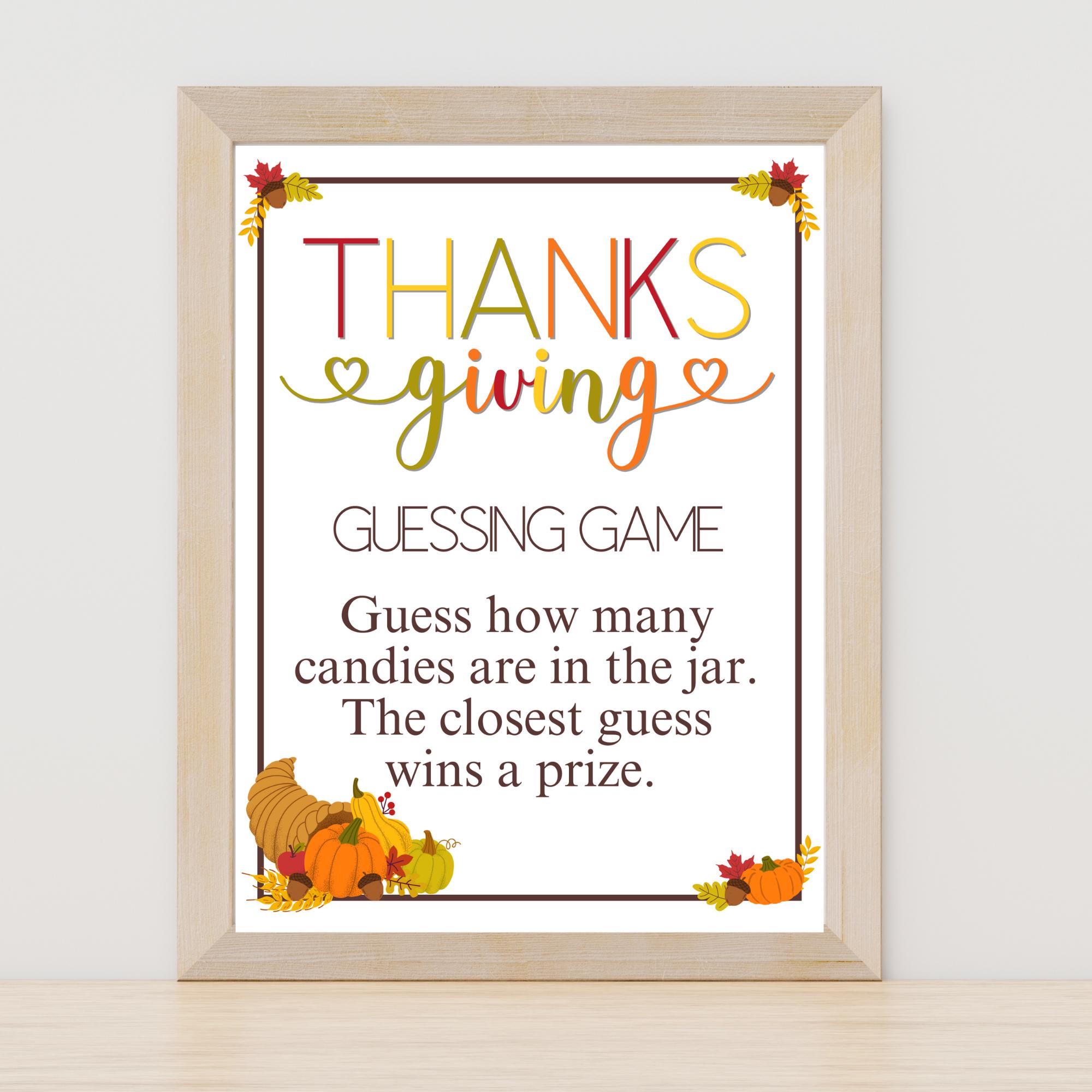 Thanksgiving Guessing Game Printable, Candy Jar Activity, Fall Harvest ...