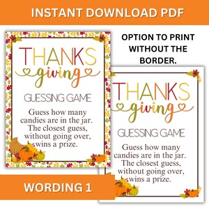 Thanksgiving Guessing Game Printable, Candy Jar Activity, Fall Harvest ...