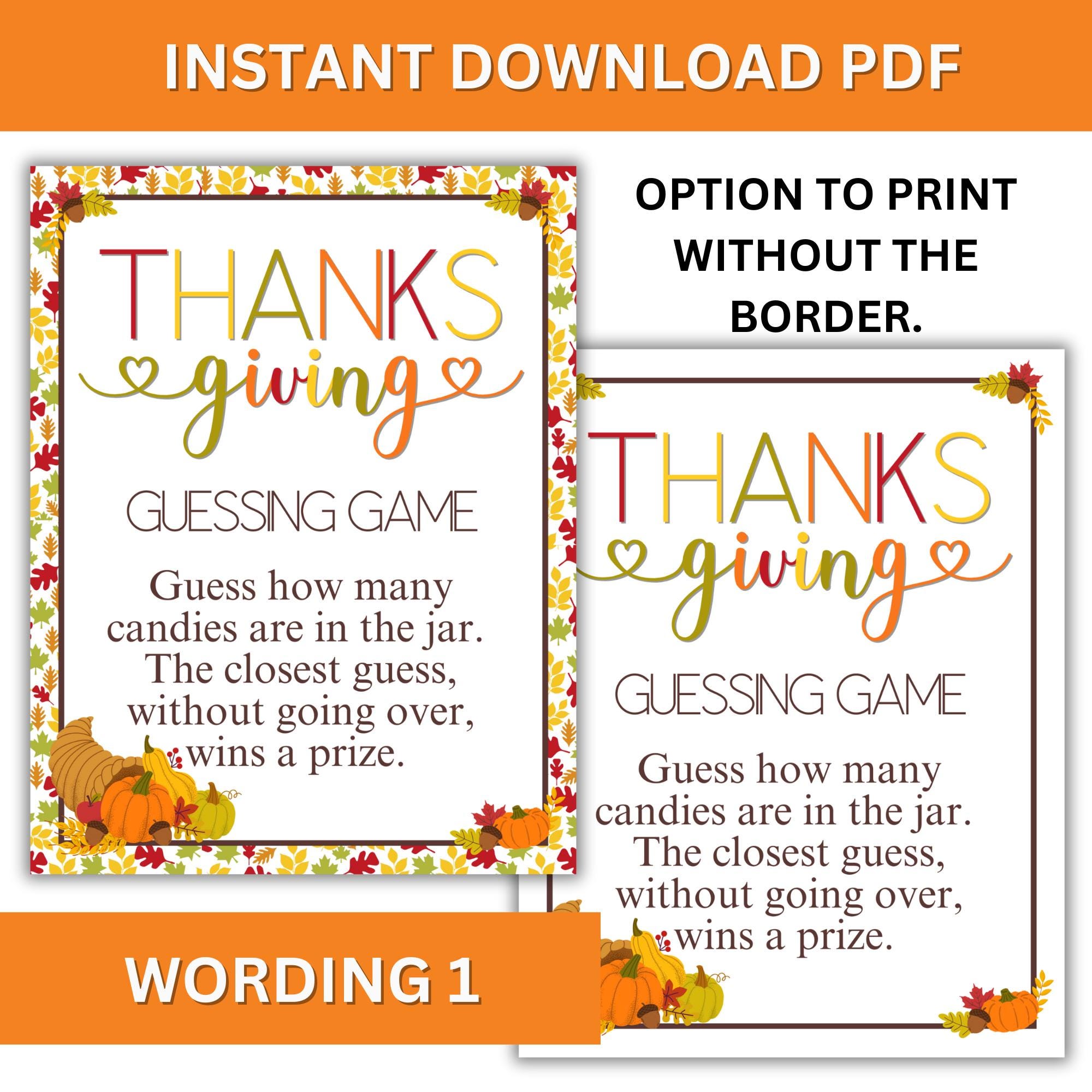 Thanksgiving Guessing Game Printable, Candy Jar Activity, Fall Harvest ...