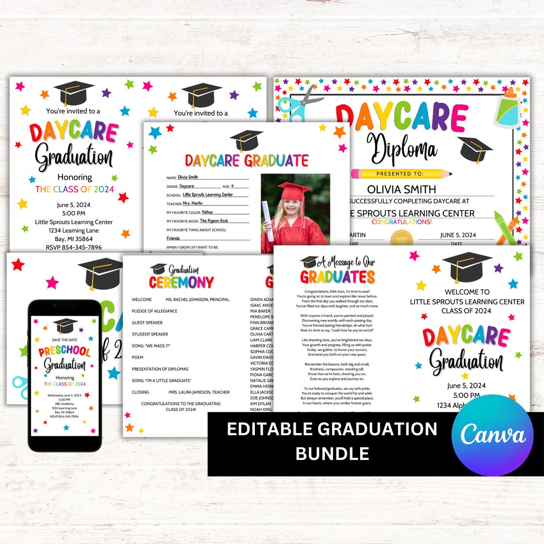 Daycare Graduation Bundle Program Invitation Diploma Graduate Keepsake ...