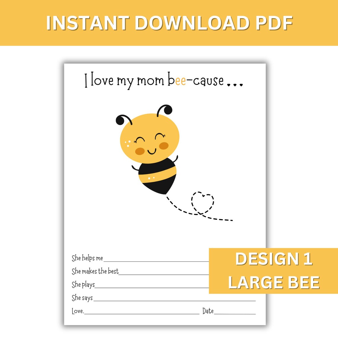 Mother's Day Handprint Craft: I Love Mom Bee Keepsake (instant Download ...
