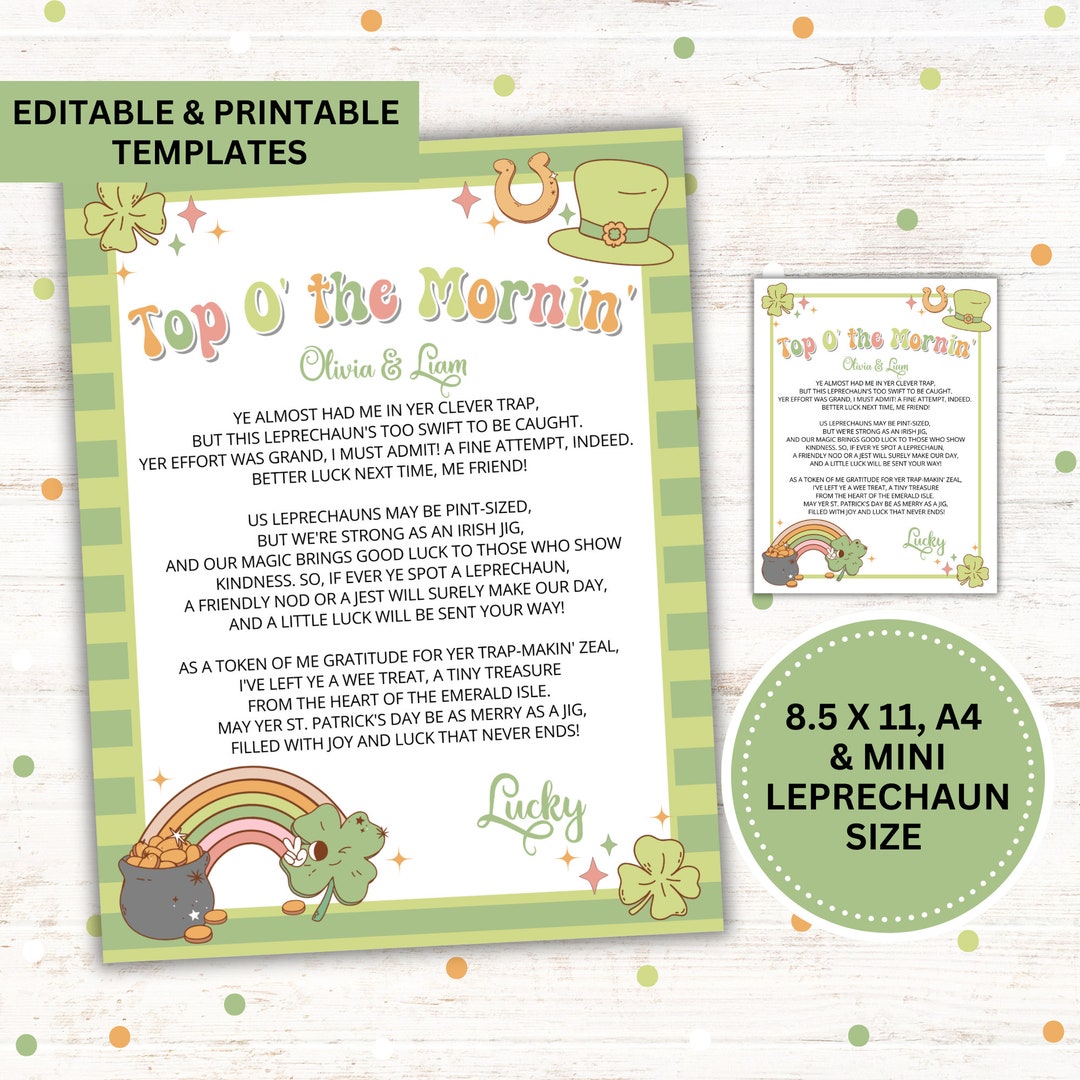 Leprechaun Letter Editable, Instant Download PDF, St. Patrick's Day ...