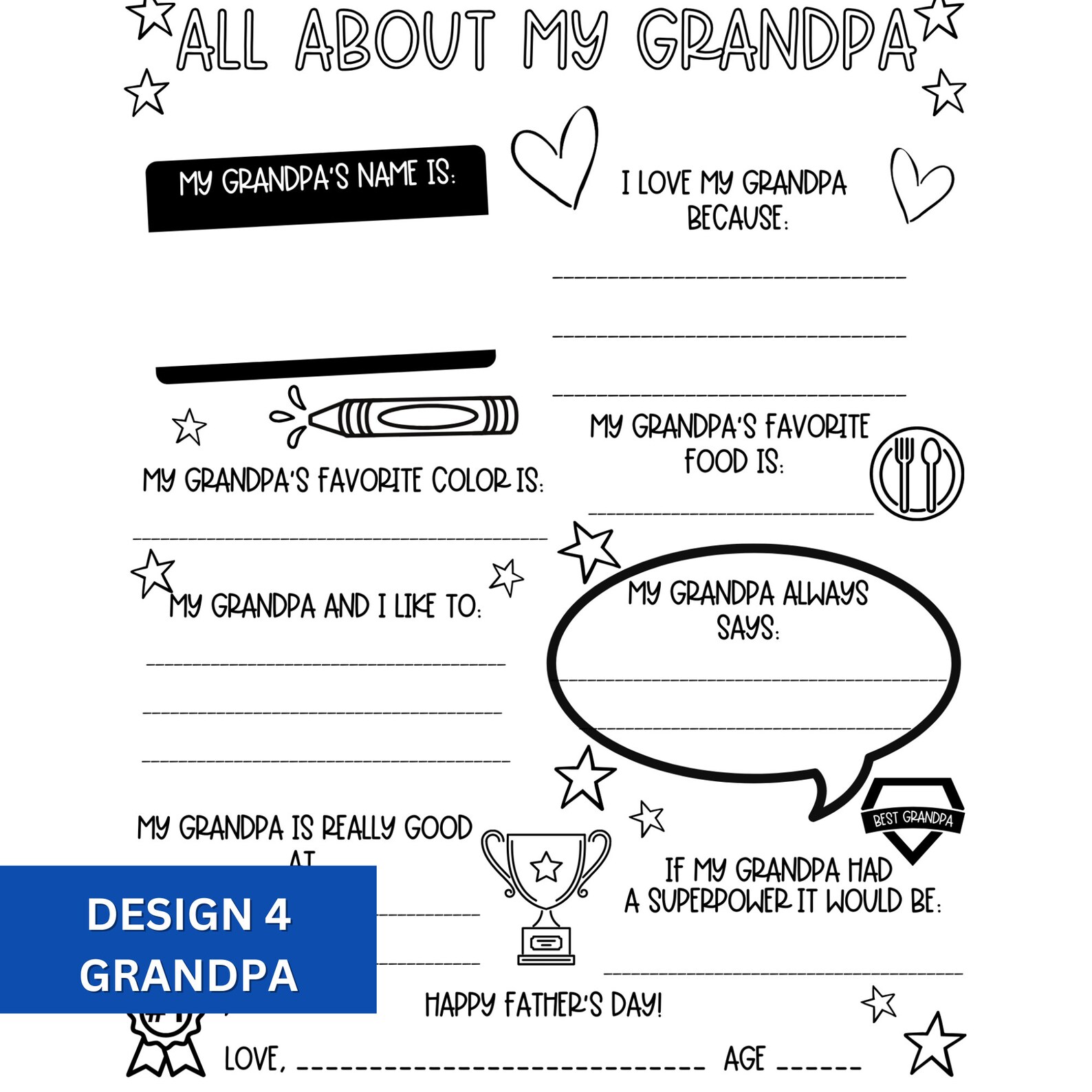 Father's Day Fill-in Printable Bundle: Dad, Grandpa, Papa (PDF) - Etsy