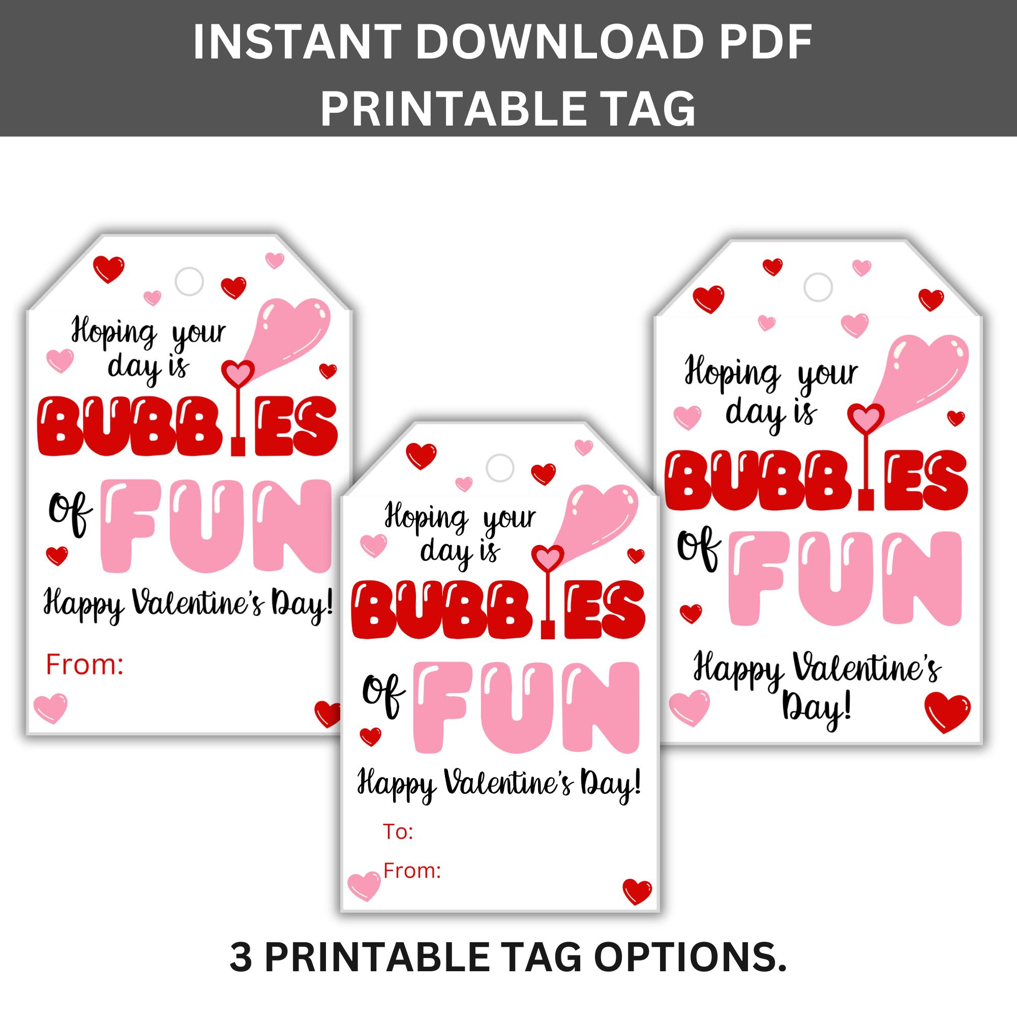 Bubbles Valentine Tag Printable | Bubble Valentine Gift for Kids - Etsy