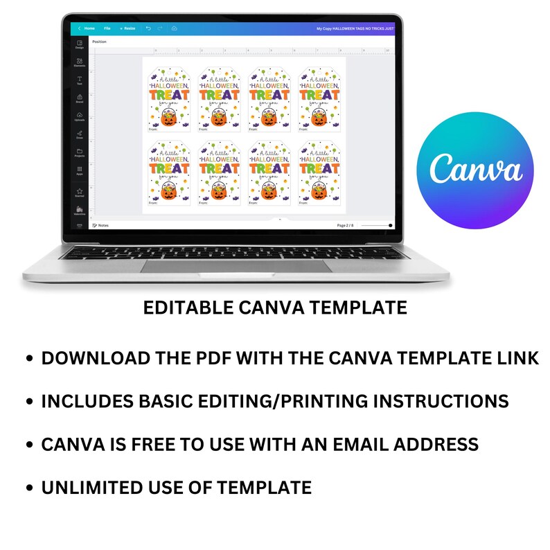 Editable Halloween Treat Tag: Printable Gift Tags (PDF & Canva) - Etsy