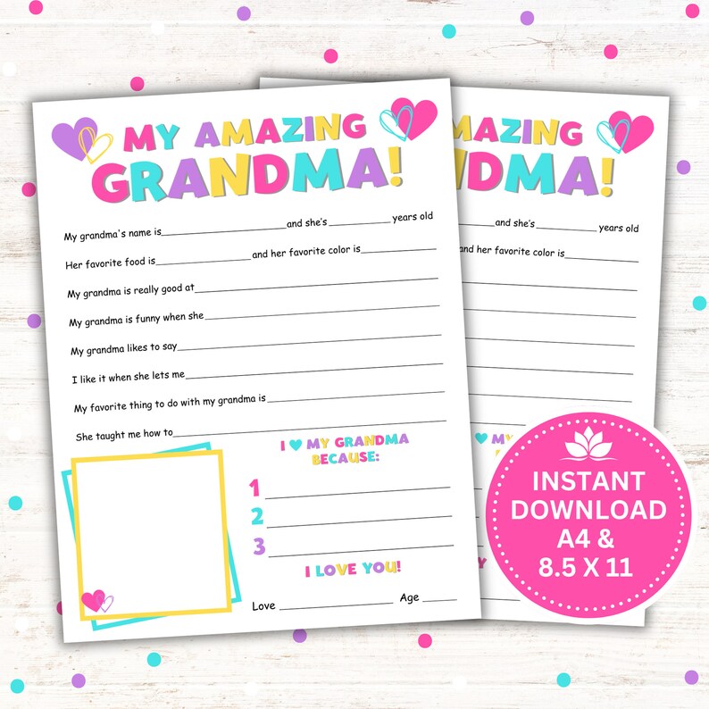 Grandma Keepsake Printable, Mother's Day Gift, Fill-in Prompts (PDF ...
