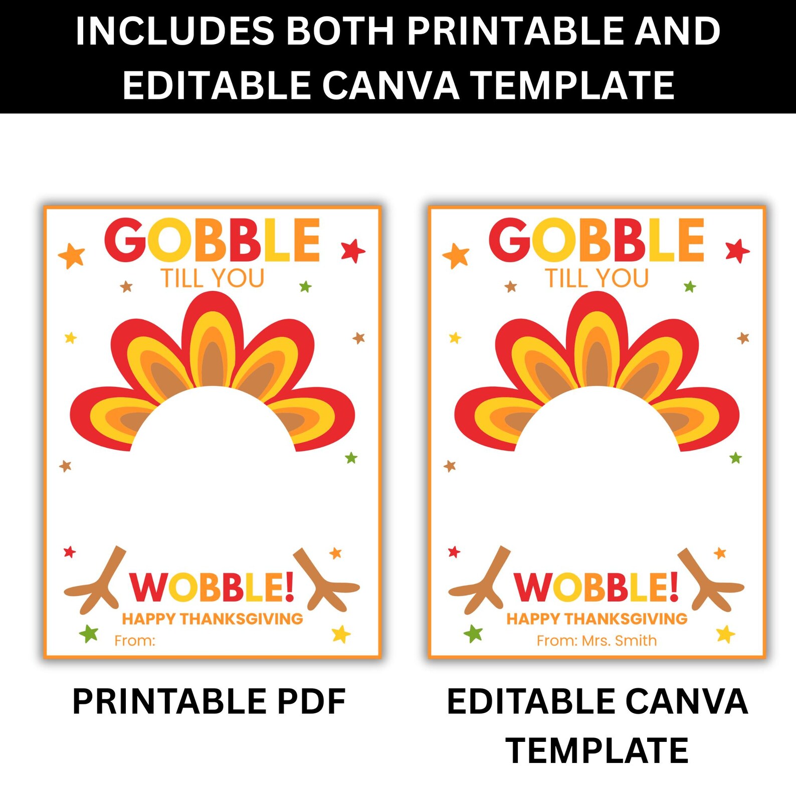 Gobble Till You Wobble Tags | Editable Thanksgiving Treat Tag | Instant ...