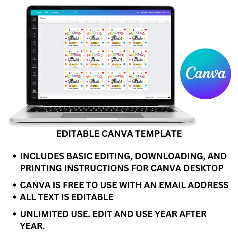 Preschool Graduation Gift Tags | Editable Class of 2025 (digital ...