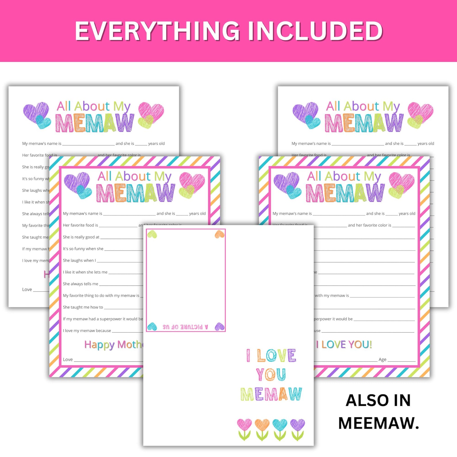 Meemaw Gift: All About My Meemaw Printable (PDF & JPG) - Etsy