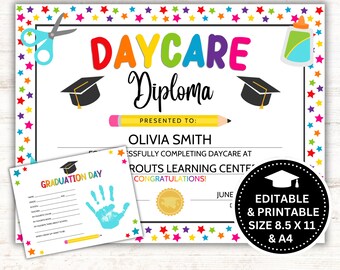 Editable DAYCARE GRADUATION Certificate, Daycare Diploma, Last Day of ...