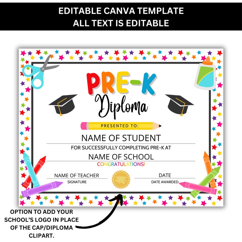 Editable Pre-k Graduation Diploma: Keepsake & Sign (digital Download ...