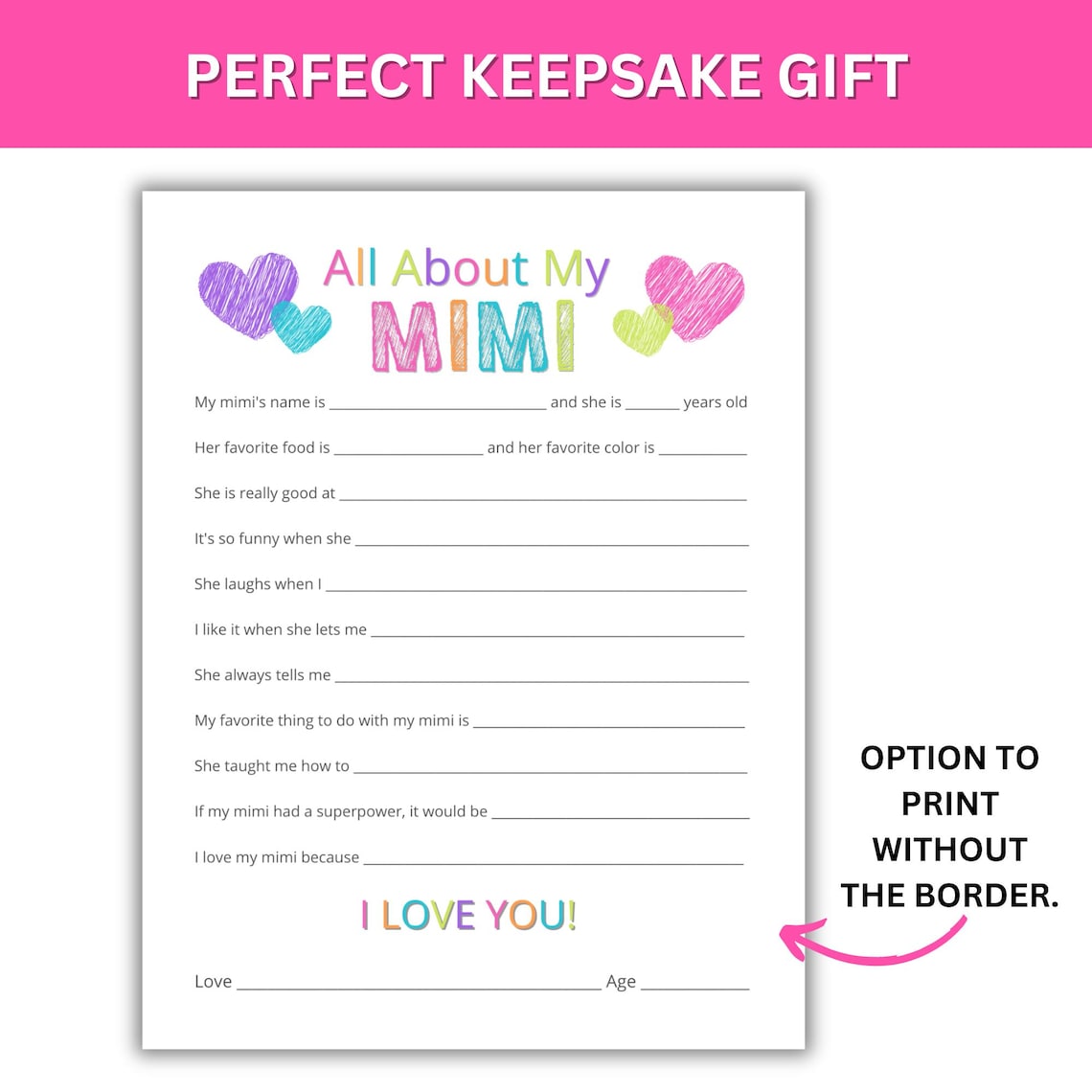 All About My Mimi Printable, Mother's Day Gift (PDF & JPG) - Etsy