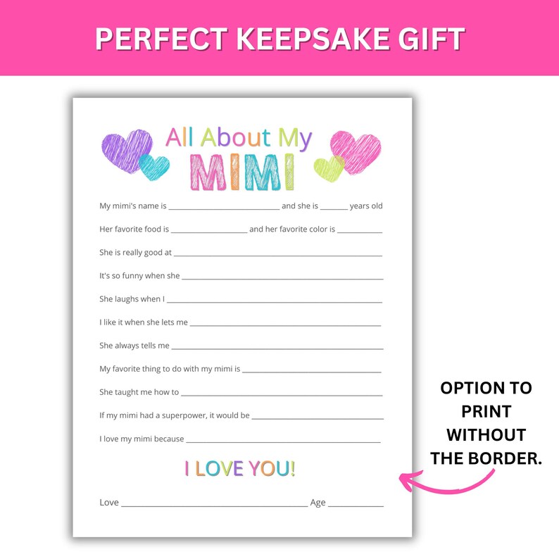 All About My Mimi Printable, Mother's Day Gift (PDF & JPG) - Etsy