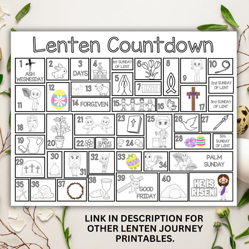 Lenten Countdown for Kids - My Lenten Journey - 40-day Lent Coloring ...