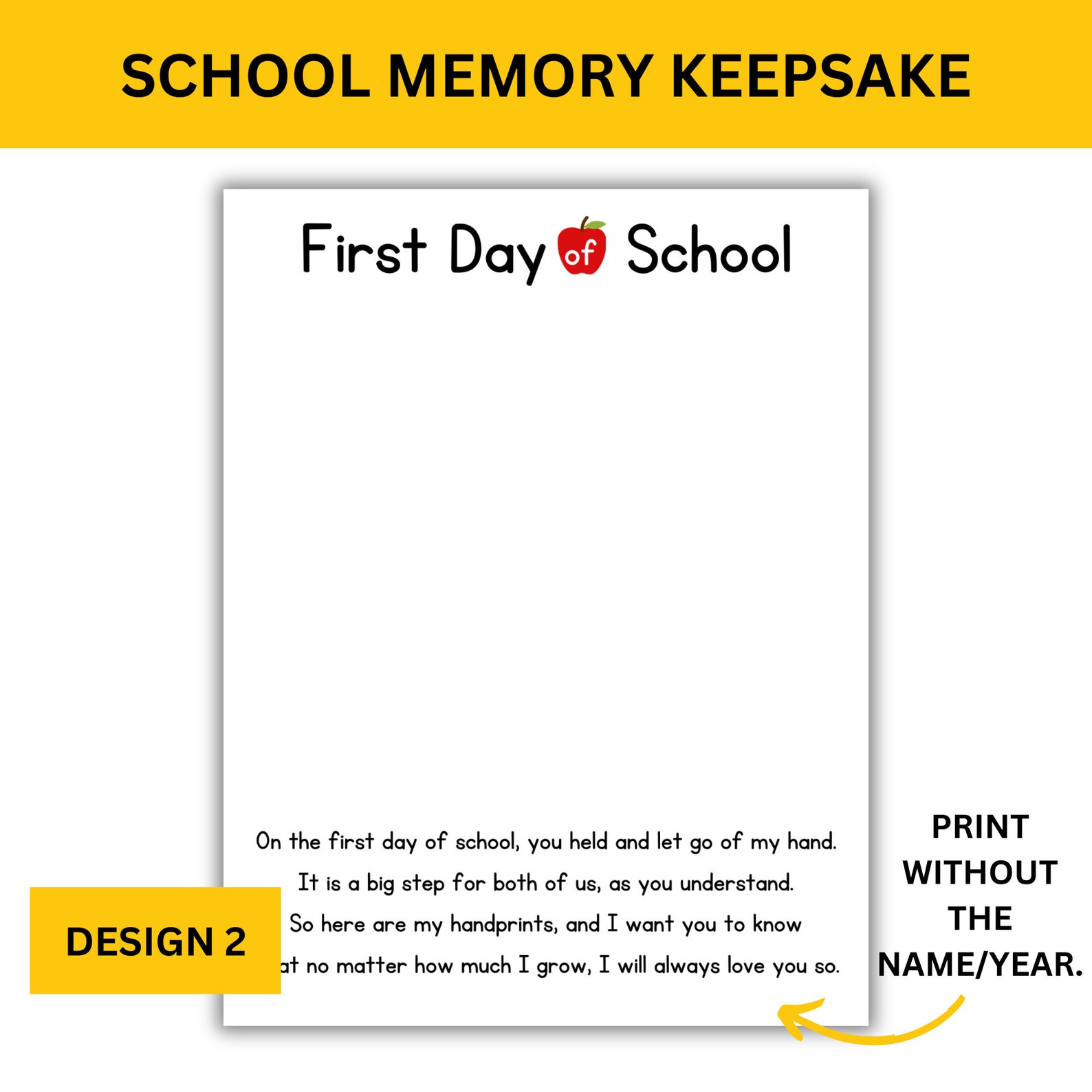 First Day of School Handprint Art: Keepsake Poem Printable (PDF ...