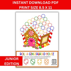 Roll a Gingerbread House Printable, Christmas Party Game, Holiday ...