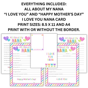 Mother's Day Gift for Nana - All About My Nana Printable - Grandparents ...