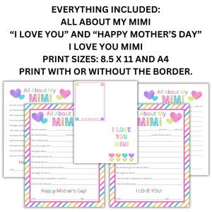 Mother's Day Gift for Grandma, All About My Mimi Printable, Instant ...
