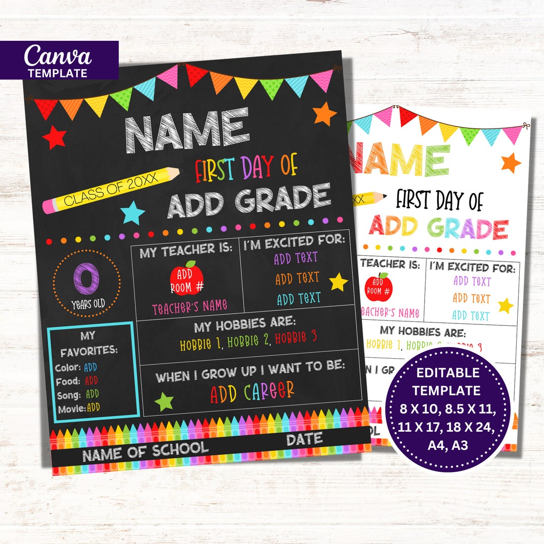 Editable First Day of School Chalkboard Sign, Editable First and Last ...