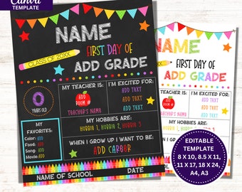 Editable Colorful First Day of School Chalkboard Sign - Etsy