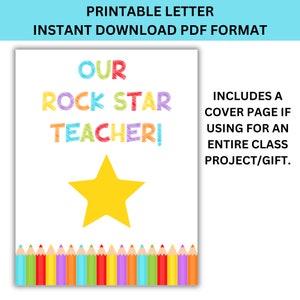 Rock Star Teacher Printable: Thank You Gift (PDF) - Etsy