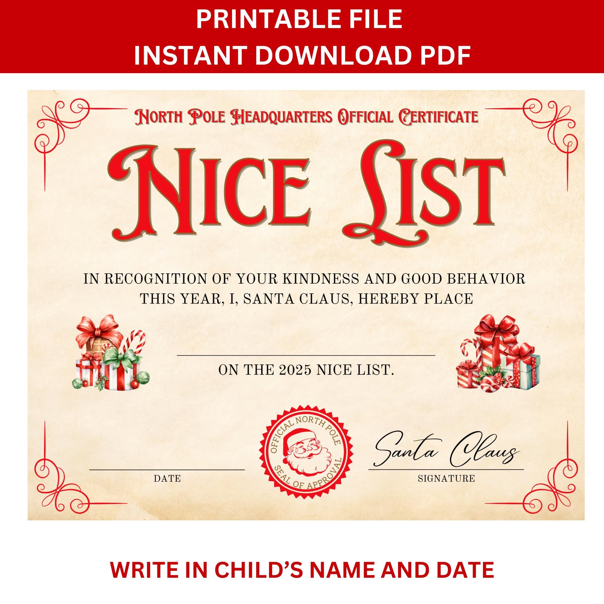 Letter From Santa & Nice List Certificate, Editable Christmas Printable ...