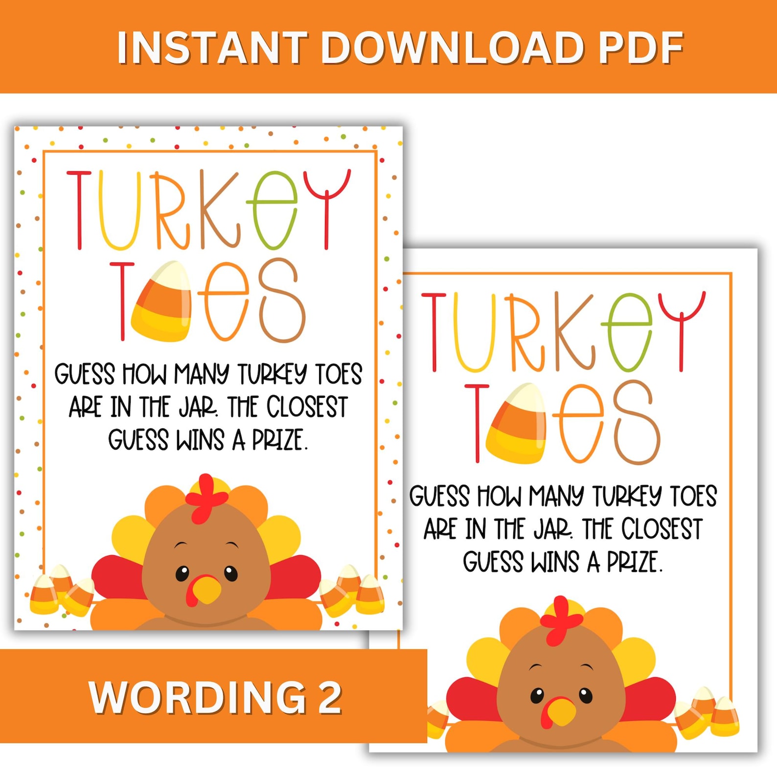 Turkey Toes Guessing Game Printable, Thanksgiving Party Game, Fall ...